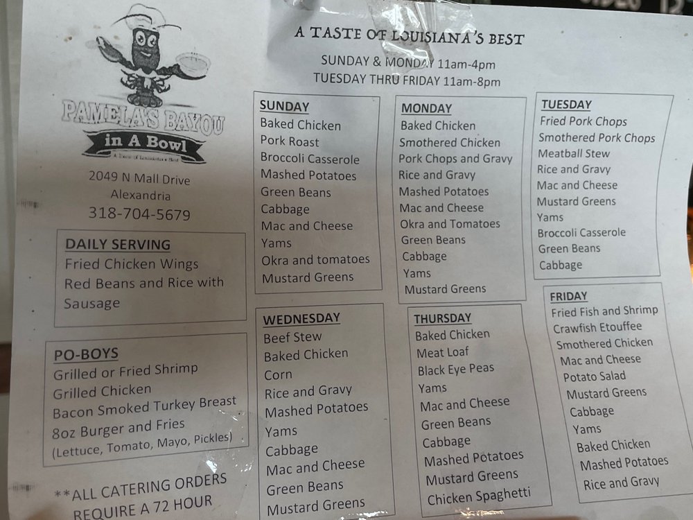 Pamelas Bayou In A Bowl Menu (Full Menu Update 2025)